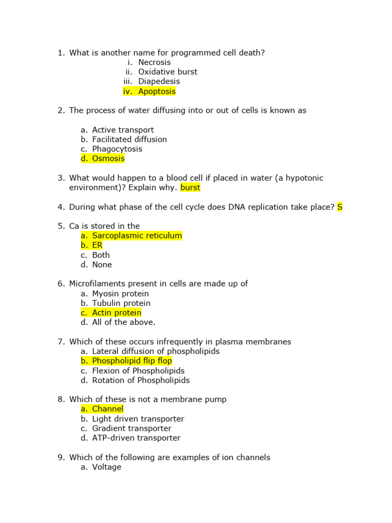 BMEN 2019 Exam 2 Review-1 W - Answers | PDF | Meiosis | Cell (Biology)