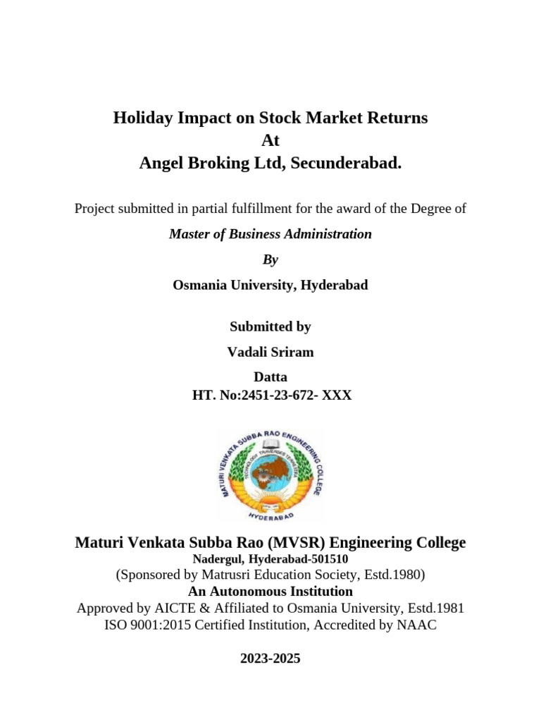 Format of Front Pages of Project Work 2025 MVSR.docx | PDF | Educational Stages