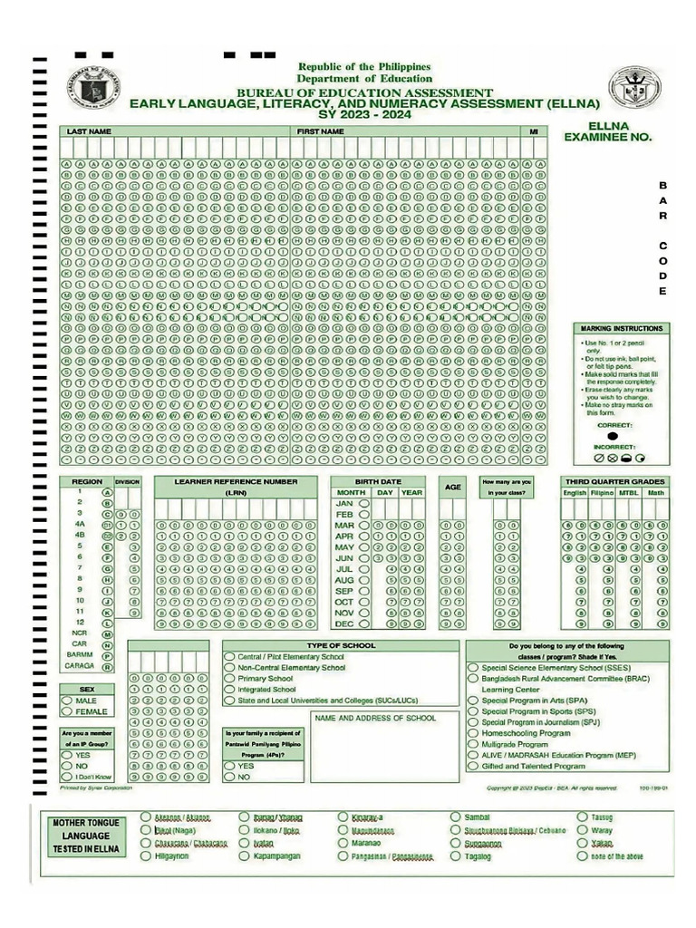 Ellna Answer Sheet | PDF