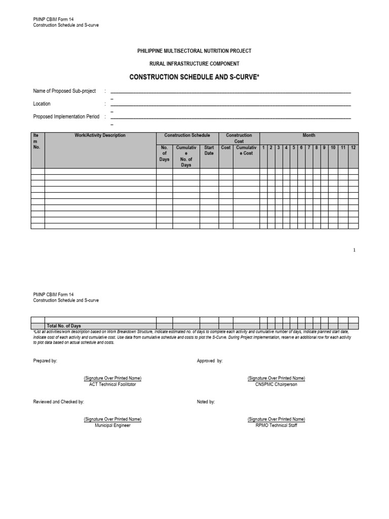 PMNP CBIM Form 14 - Construction Schedule and S-Curve | PDF