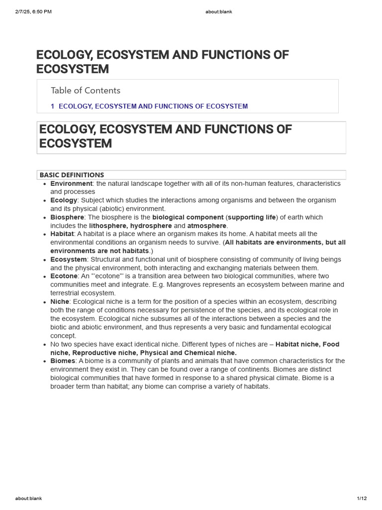 Ecology and Ecosystem Functions Explained | PDF | Food Web | Ecosystem