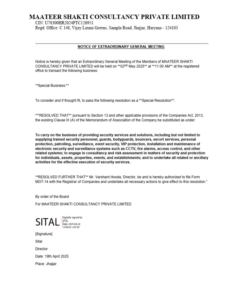 Notice For Egm | PDF