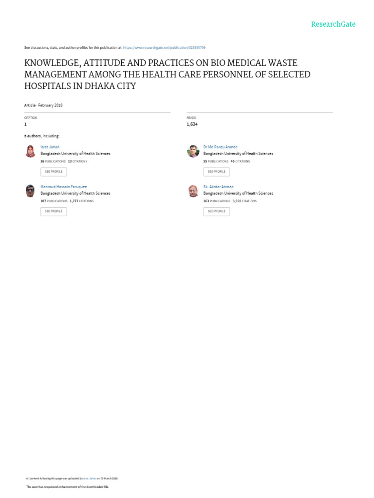 Knowledge Attitude and Practices On Bio Medical Waste Management Among The Health Care Personnel ...