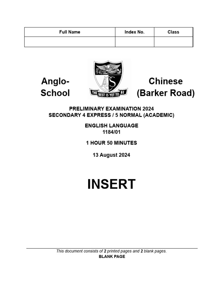 Acsbr Prelims 2024 4exp Paper 1 (Insert) | PDF | Sleep