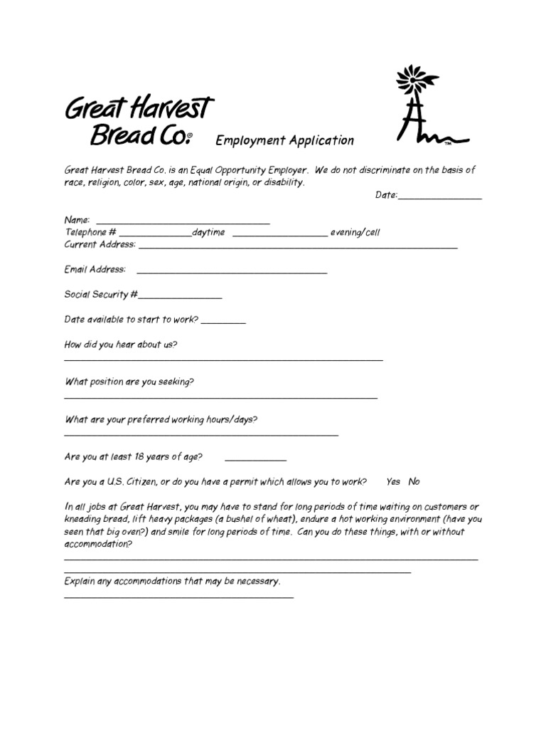 McMinnville Great Harvest Application | PDF