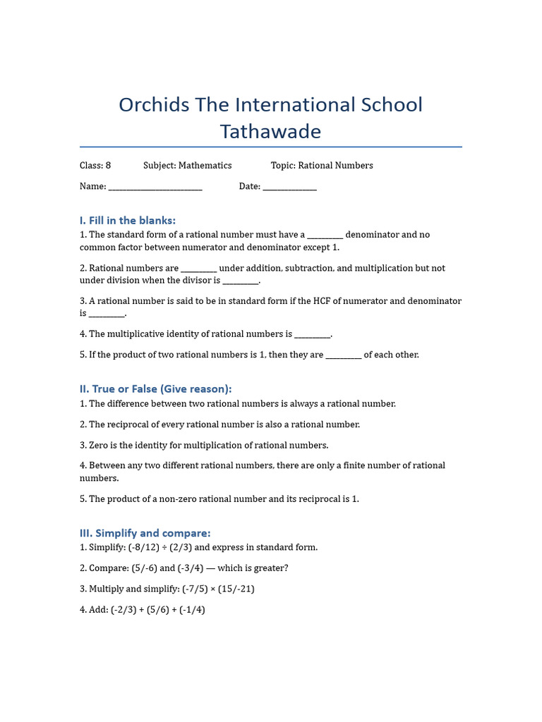 Grade 8 Rational Numbers Worksheet | PDF | Rational Number | Numbers