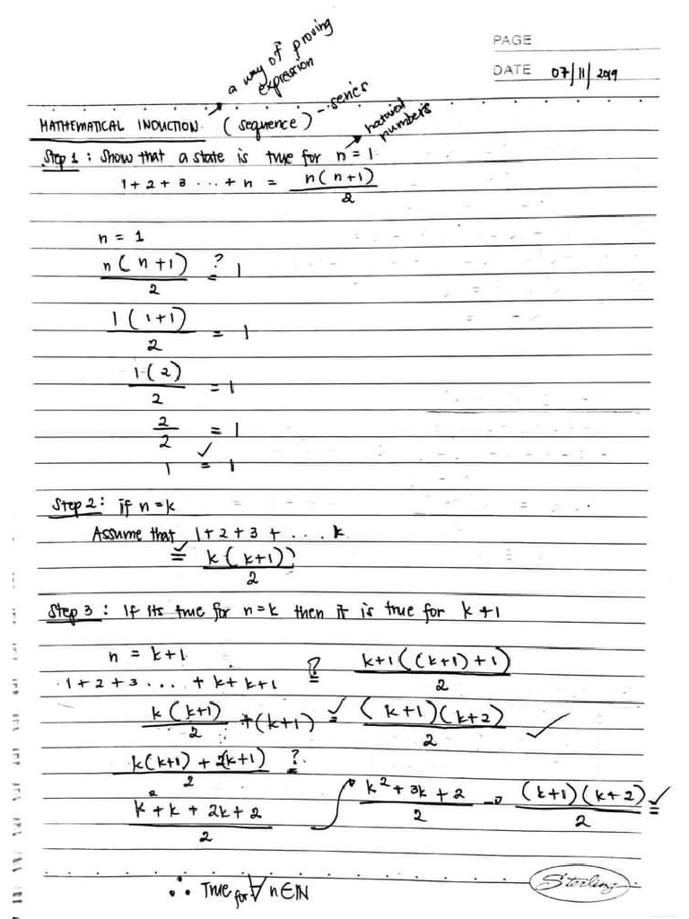 Mathematical Induction Sequence and Series Binomial Theorem Pascal | PDF