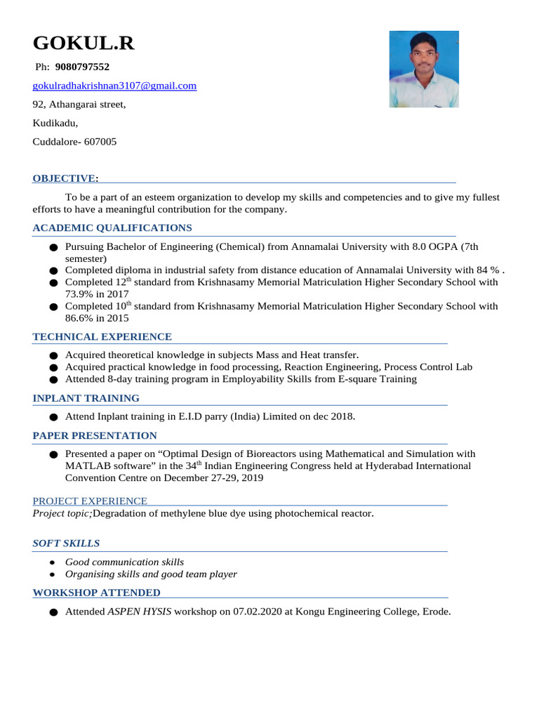 Gokul.R: Objective | PDF