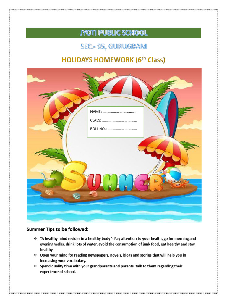2150 - 7822070JYOTI PUBLIC SCHOOL Holidays Homework - (2025-26) 6th ...