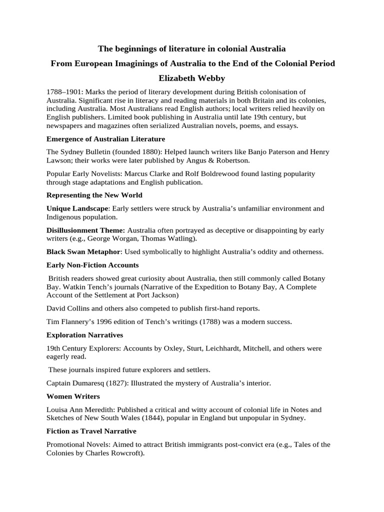 Colonial Australian Literature Overview | PDF | Australian Literature ...
