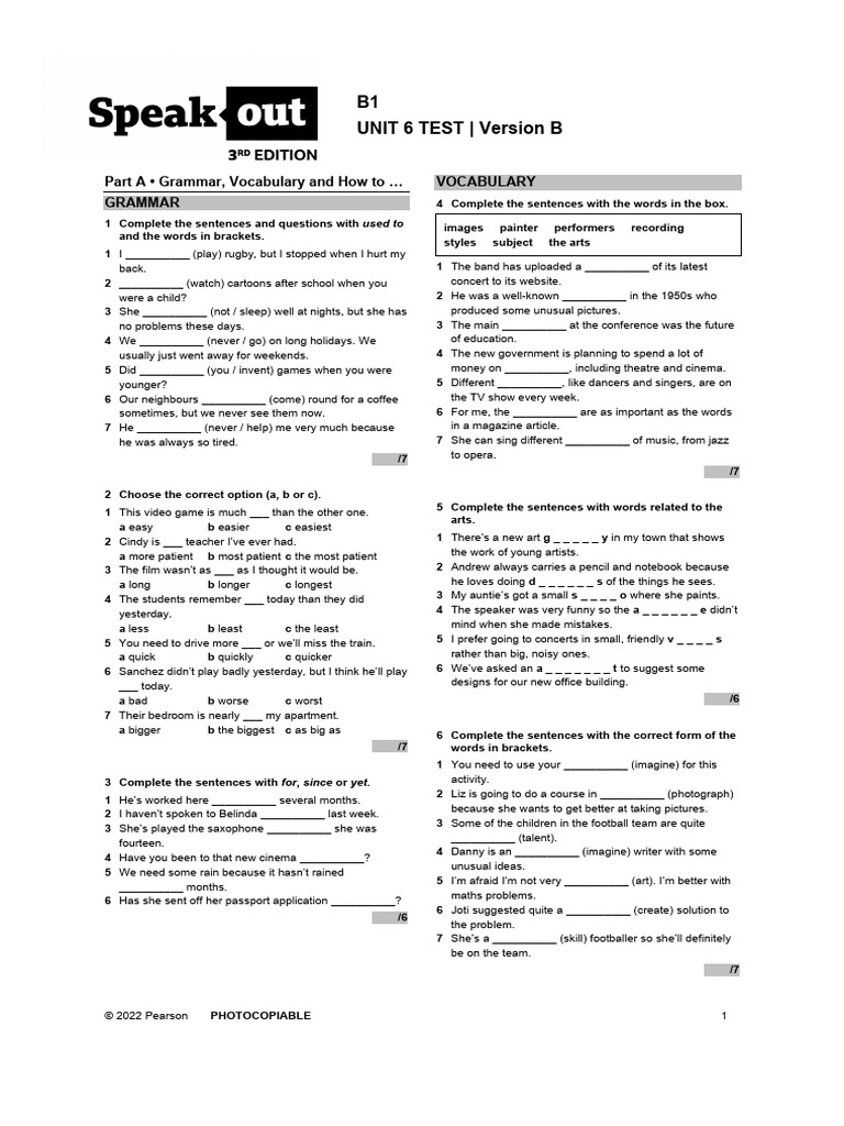 B1 Unit 6 Test: Grammar & Vocabulary | PDF | Rabindranath Tagore