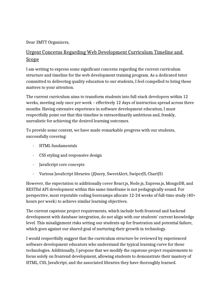 Capstone Concern Letter | PDF | Web Development | Java Script
