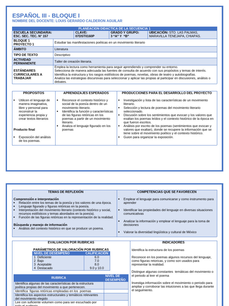 Español 3 Bloque 1 Secuencia 1 | PDF | Poesía | Escritura
