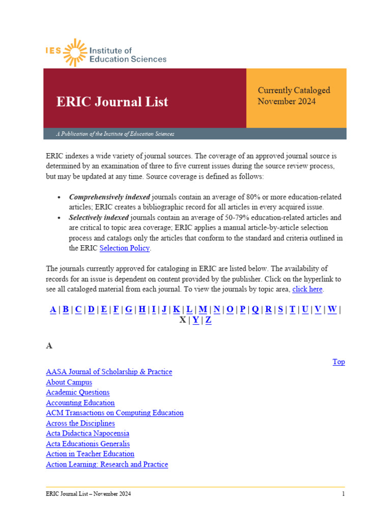 ERIC Journal List 112024 | PDF | Educational Technology | Special Education