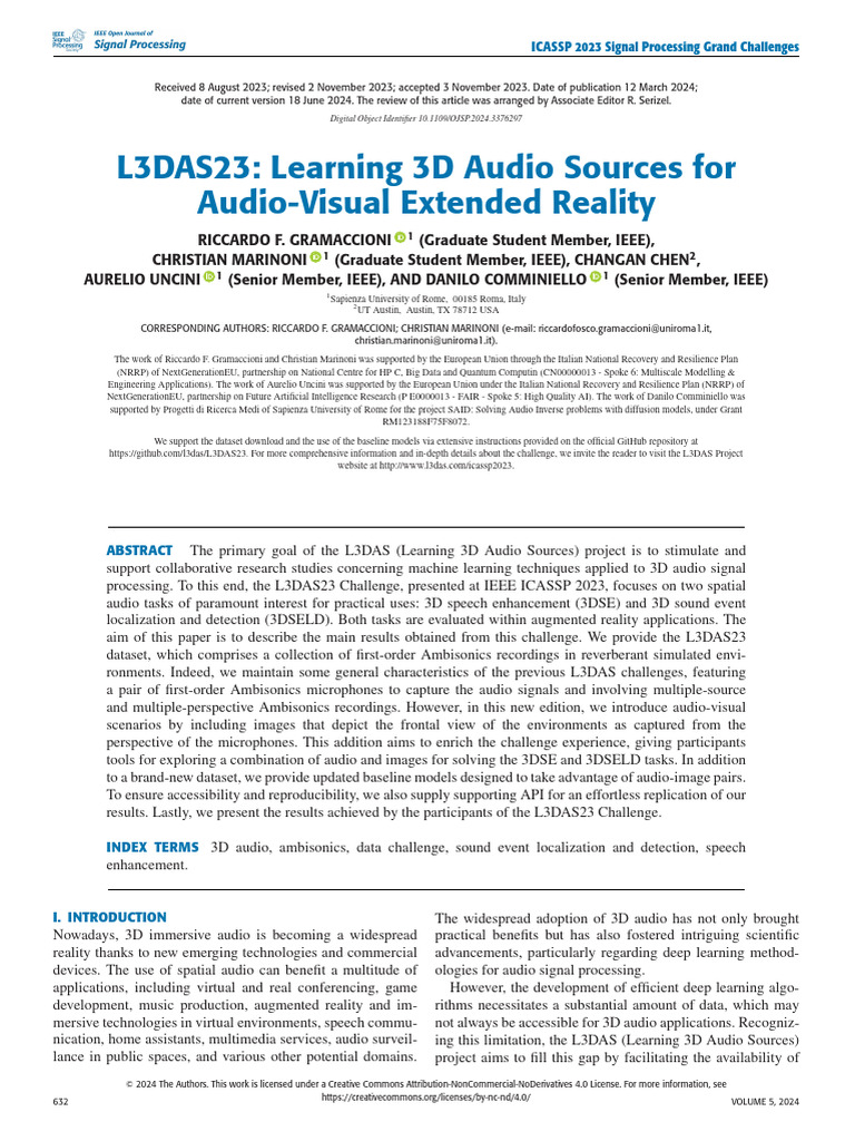 L3DAS23 Learning 3D Audio Sources For Audio-Visual Extended Reality | PDF | Microphone | Data ...