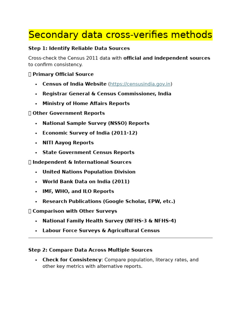 Secondary Data Cross Verifies Methods | PDF | Census | Survey Methodology
