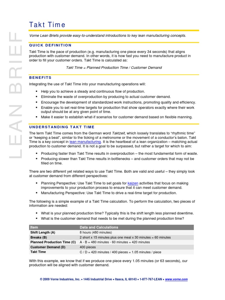 Lean Brief Takt Time | PDF | Lean Manufacturing | Production And ...