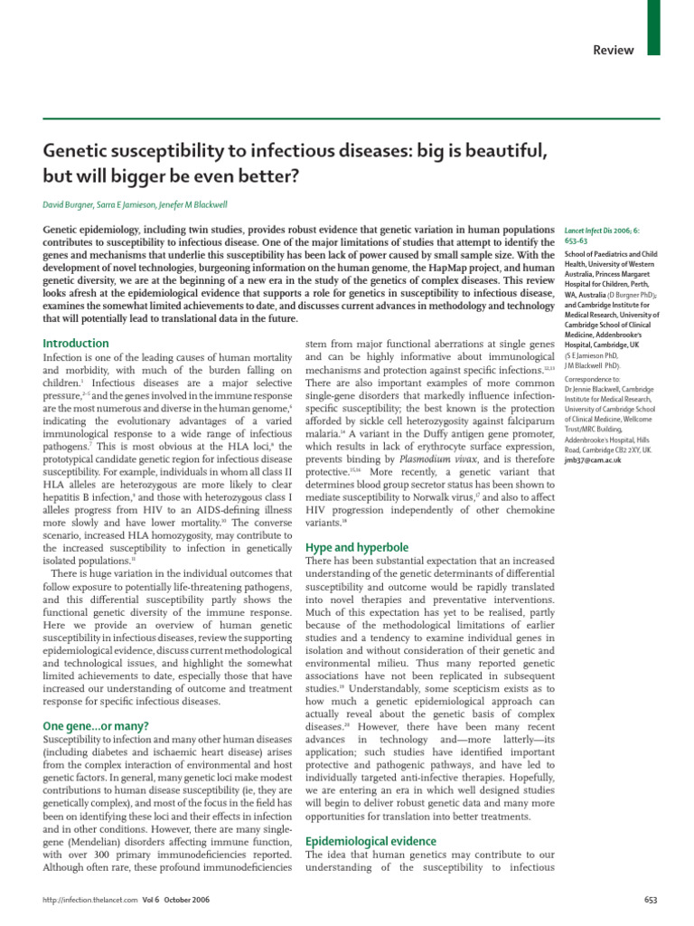 Genetic Susceptibility To Infectious Diseases Big | PDF | Single ...