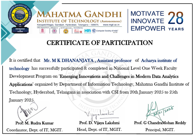 FDP Certificate Dhananjaya | PDF