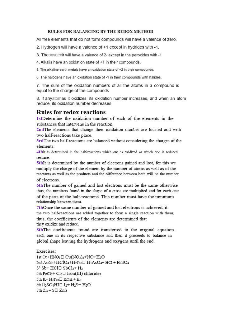 Redox Balancing Rules and Examples | PDF | Redox | Chemical Reactions