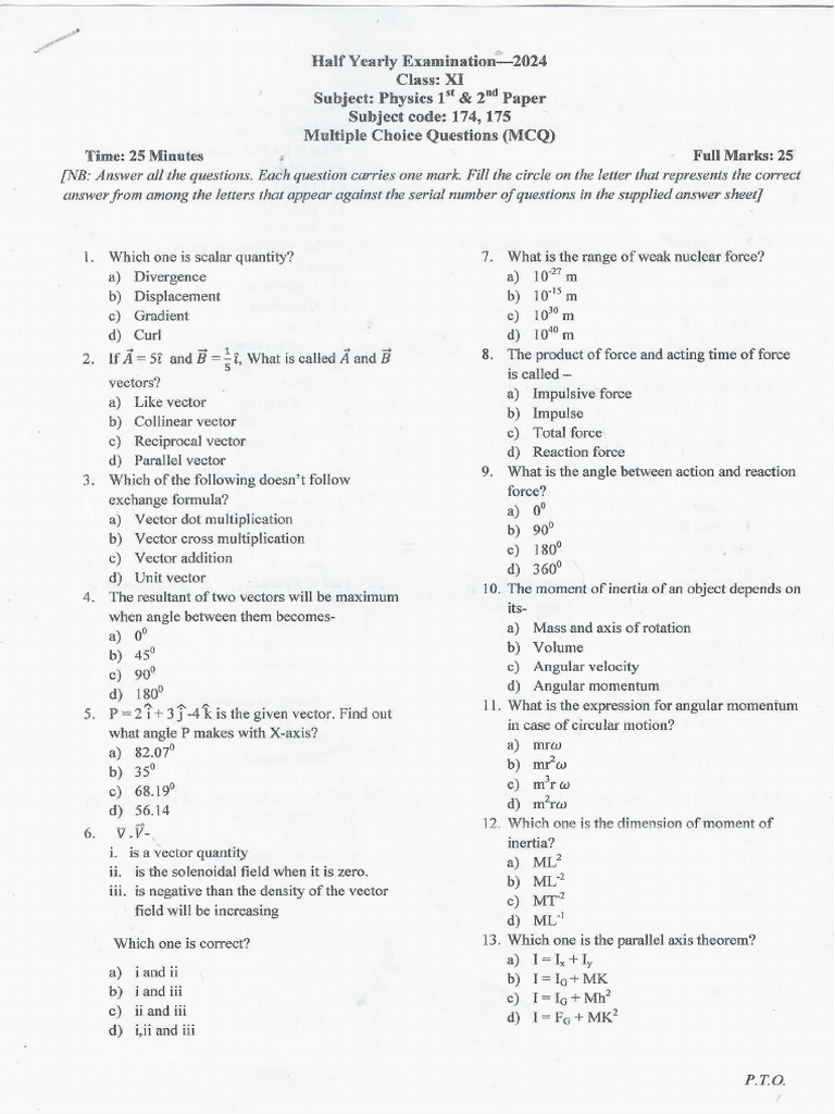 Physics Half Yearly Question | PDF