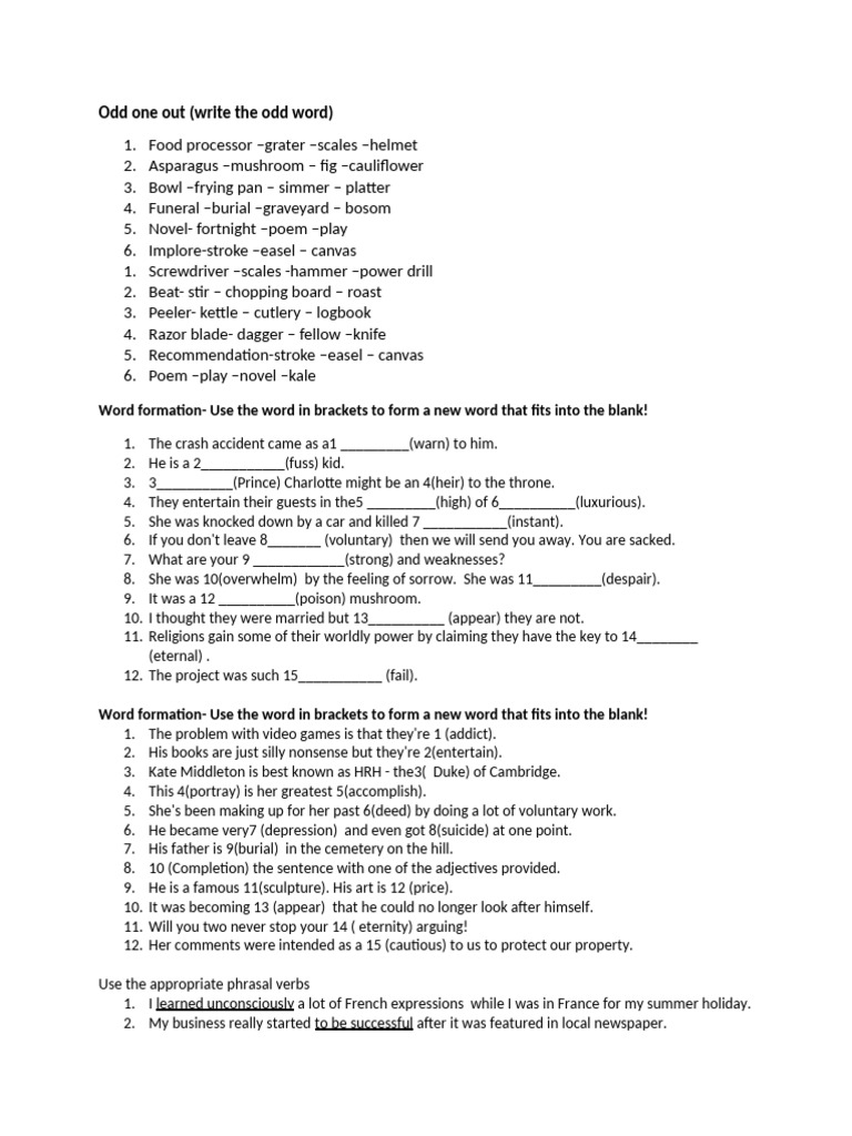 Phrasal Verbs, Word Formation | PDF