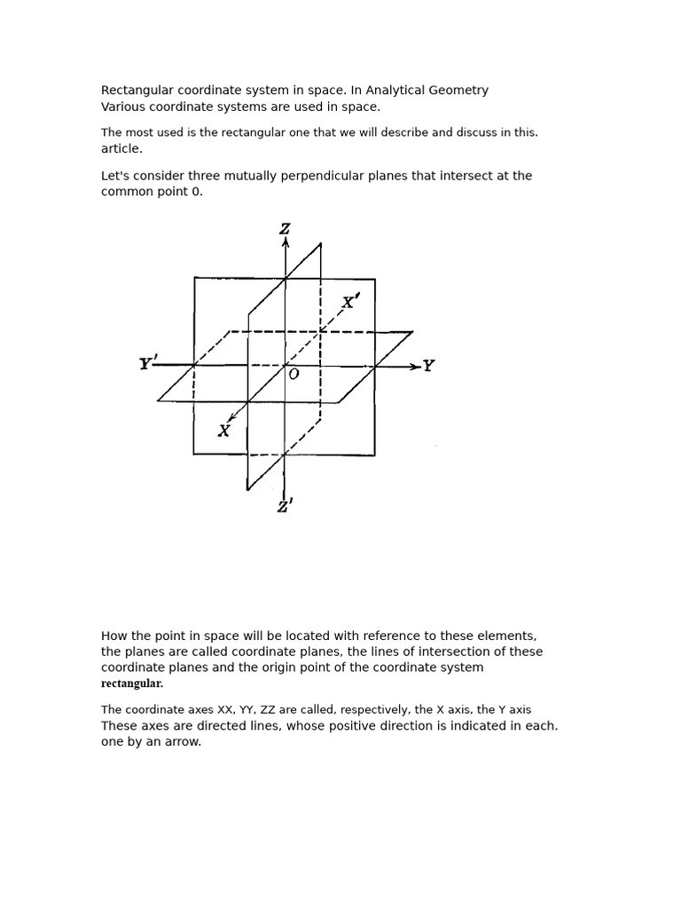 Rectangular Coordinate System in Space | PDF