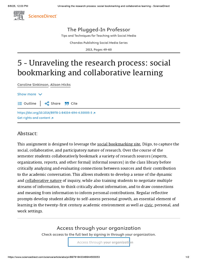 Unraveling The Research Process - Social Bookmarking and Collaborative ...
