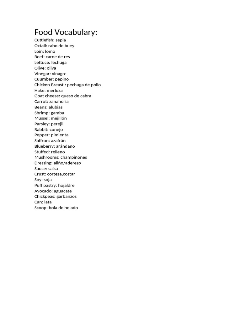 Food Vocabulary | PDF