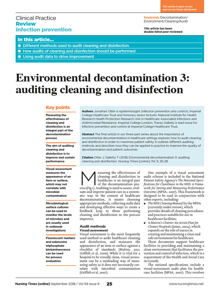 Environmental Decontamination 3 Auditing Cleaning and Disinfection ...