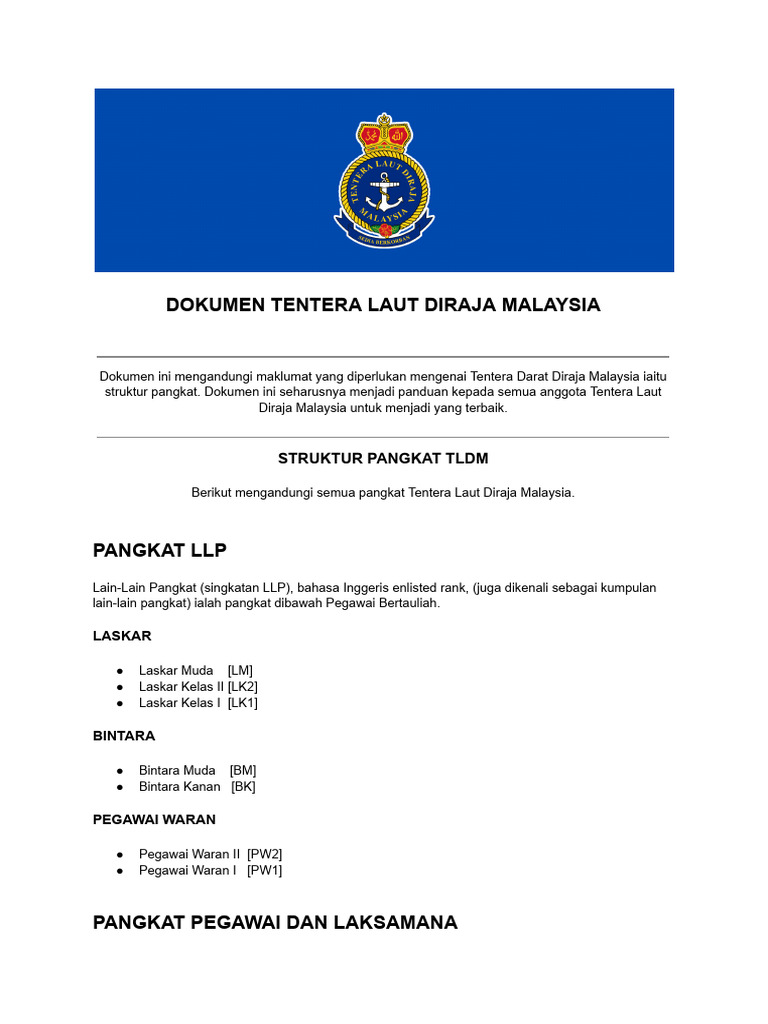 TLDM - Struktur Pangkat | PDF