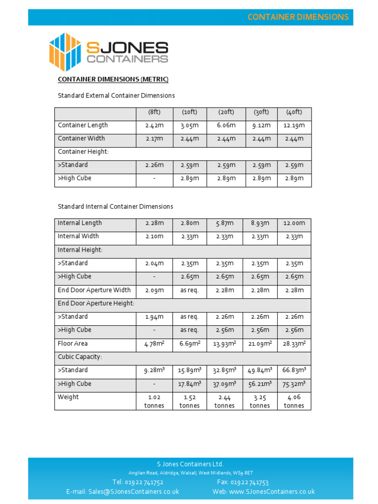 Container Dimensions - Metric | PDF