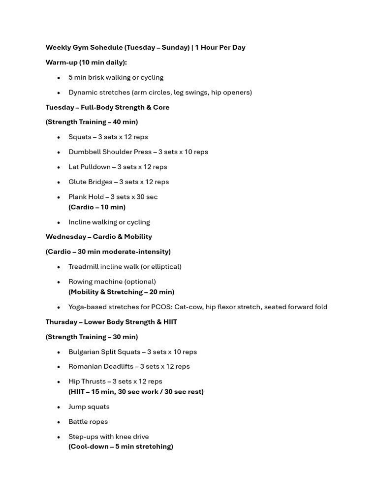 Weekly Gym Schedule | PDF