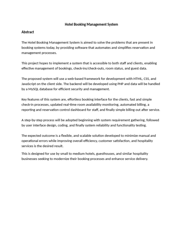 Hotel Booking Management System-Project | PDF