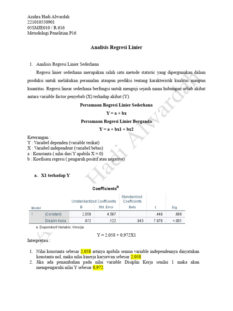 Analisis Regresi Linier Kinerja Karyawan | PDF