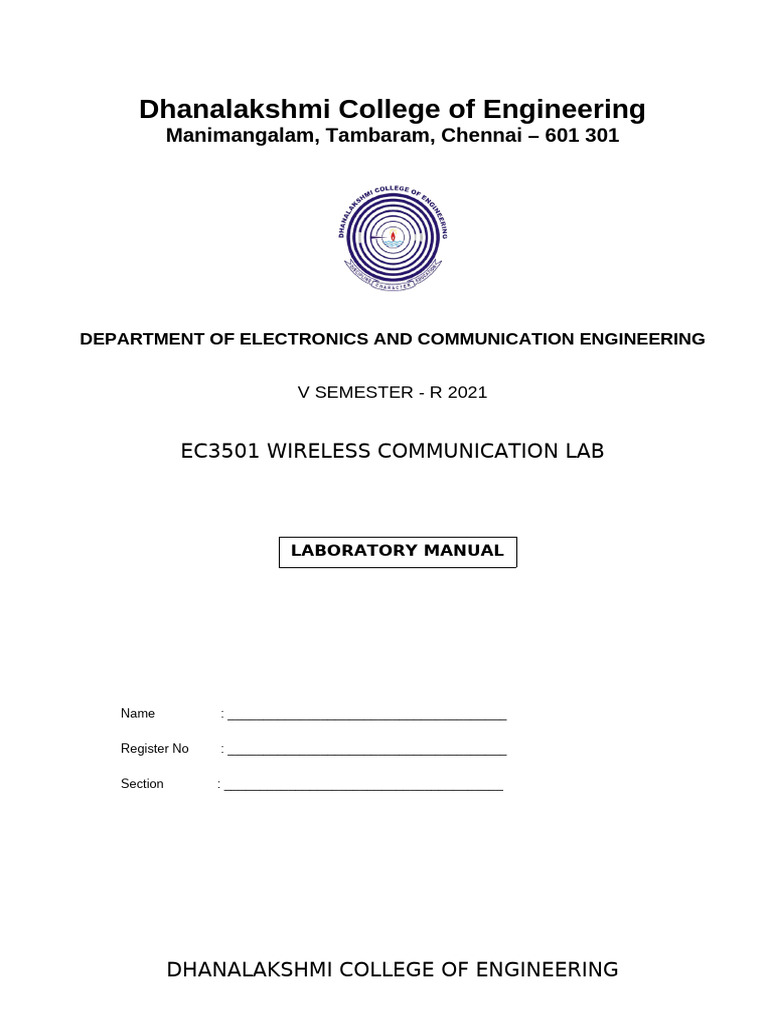 Ec3501-Wireless Communication-Wc Lab Manual | PDF | Signal To Noise Ratio | Modulation