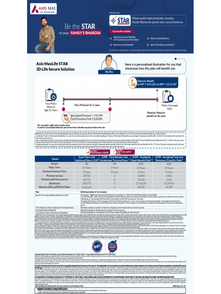 Axis MaxLife STAR Insurance Plan Overview | PDF | Insurance | Life ...