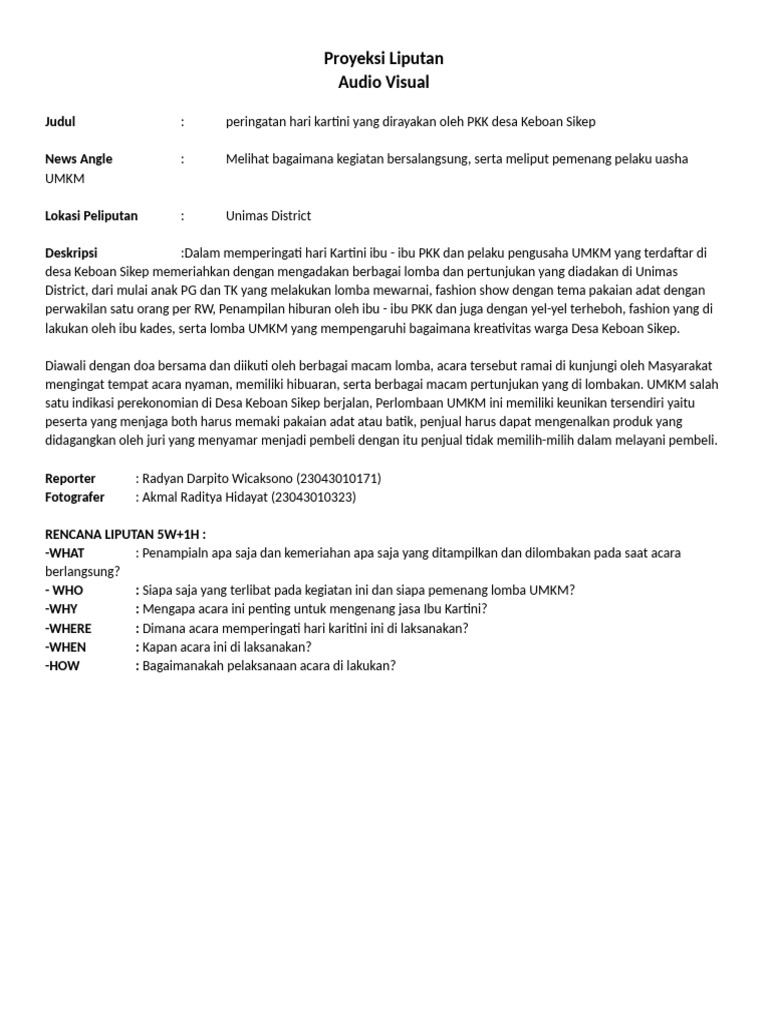 Proyeksi Liputan Audio Visual Radyan & Akmal | PDF