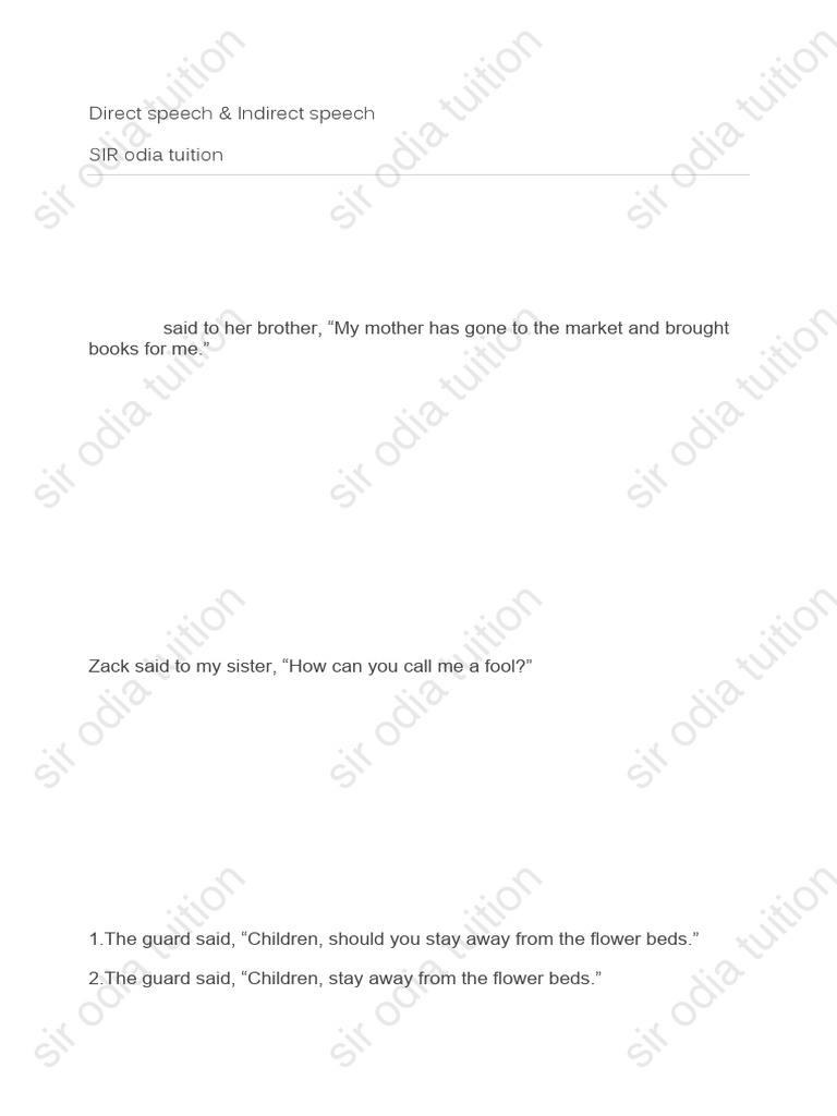 Direct Speech Indirect Speech MCQs | PDF