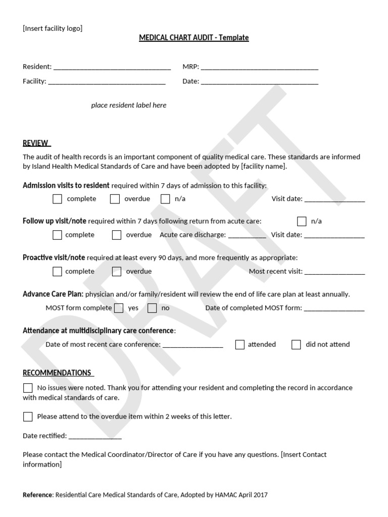 DRAFT Medical Chart Audit Form Copy | PDF