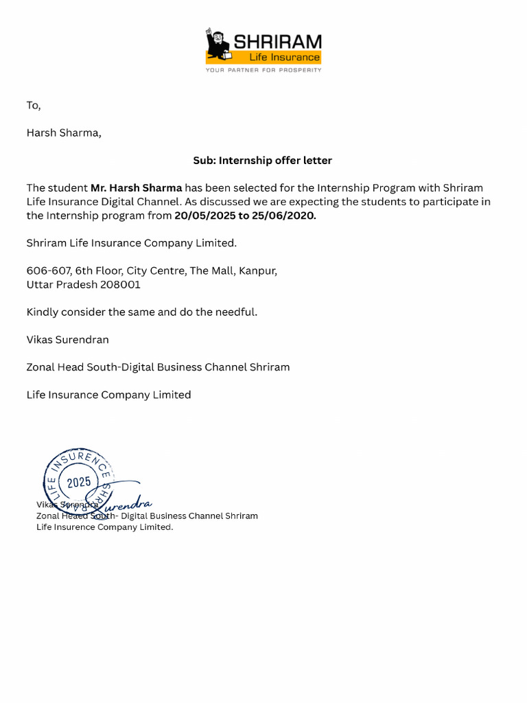 Offer Letter Harsh | PDF