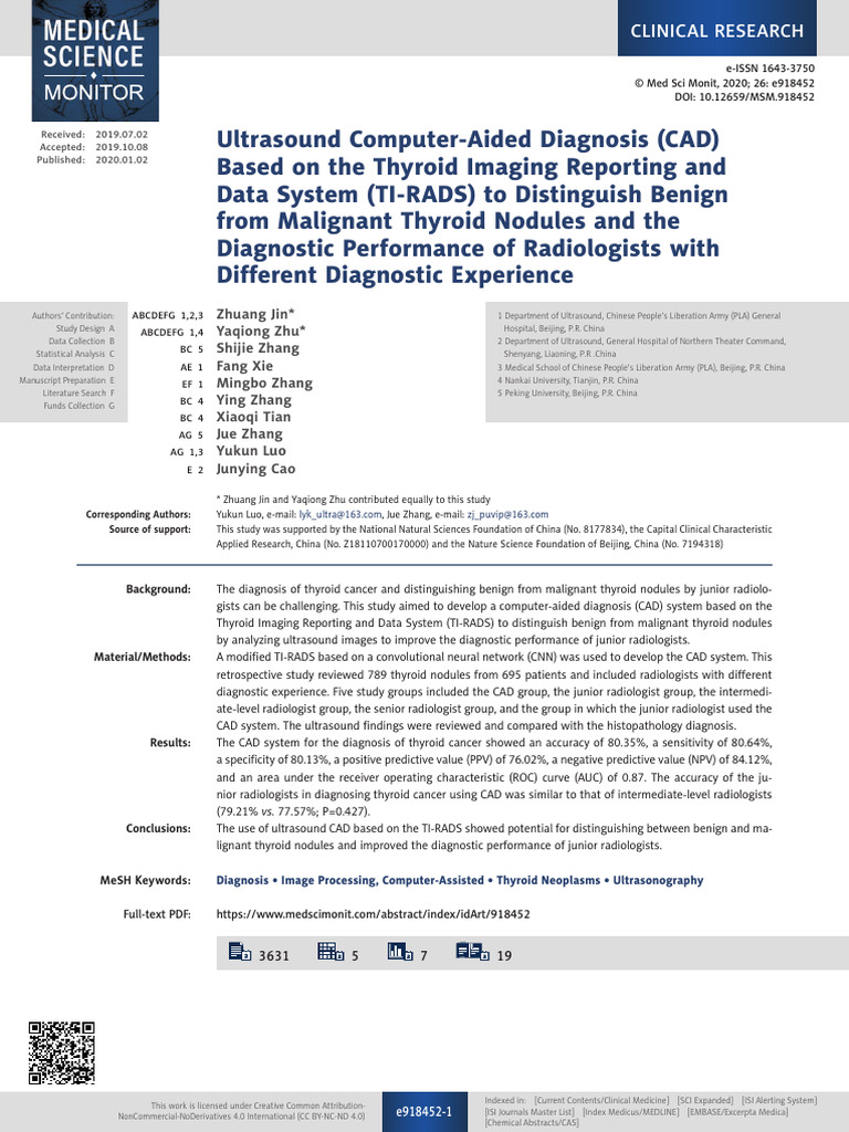 Ultrasound Computer-Aided Diagnosis CAD Based on t | PDF | Biopsy | Medical Ultrasound