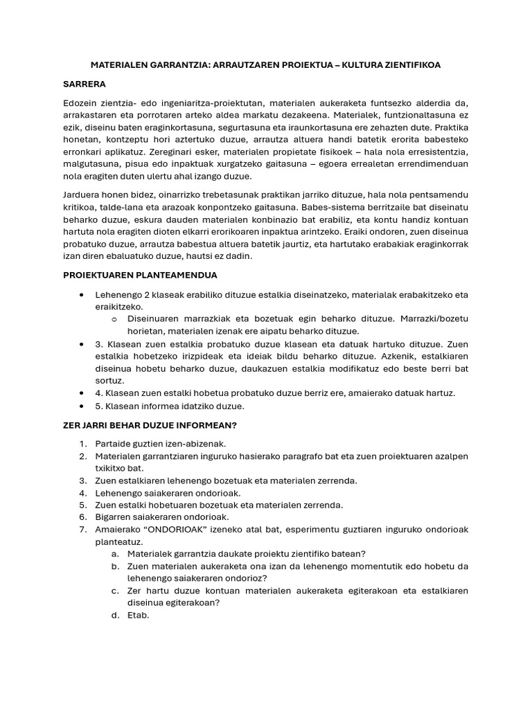 Arrautzaren Esperimentuaren Gida | PDF