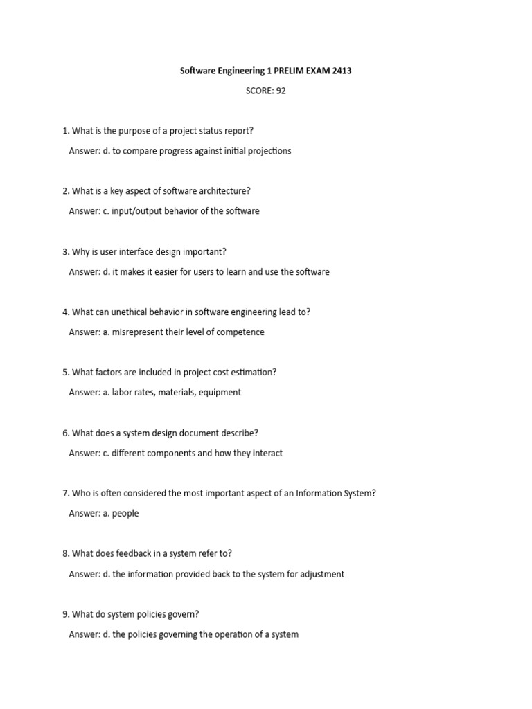 Software Engineering 1 PRELIM EXAM 2413 | PDF | Software | Software Development