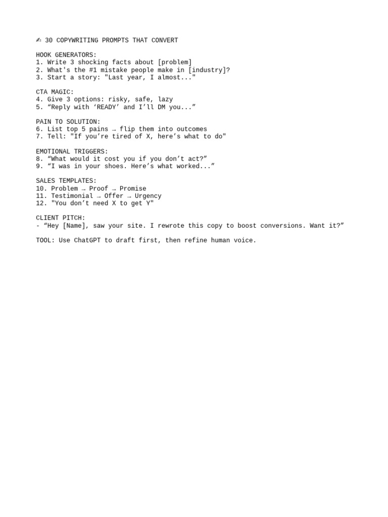 30 High-Converting Copywriting Prompts | PDF