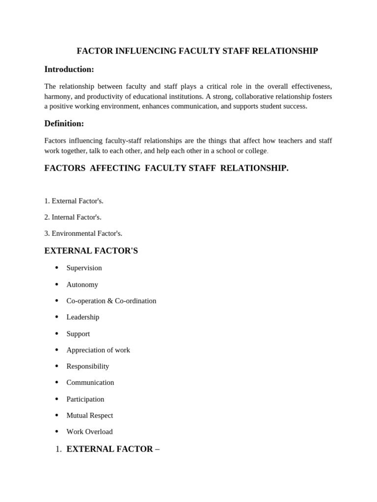 Factors Affecting Faculty-Staff Relations | PDF | Leadership | Social ...