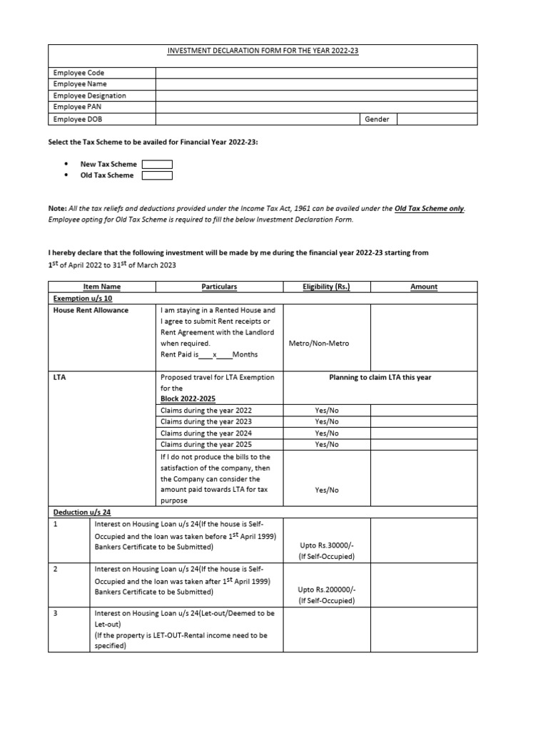 2022-23 Investment Declaration Form | PDF | Taxes | Public Finance