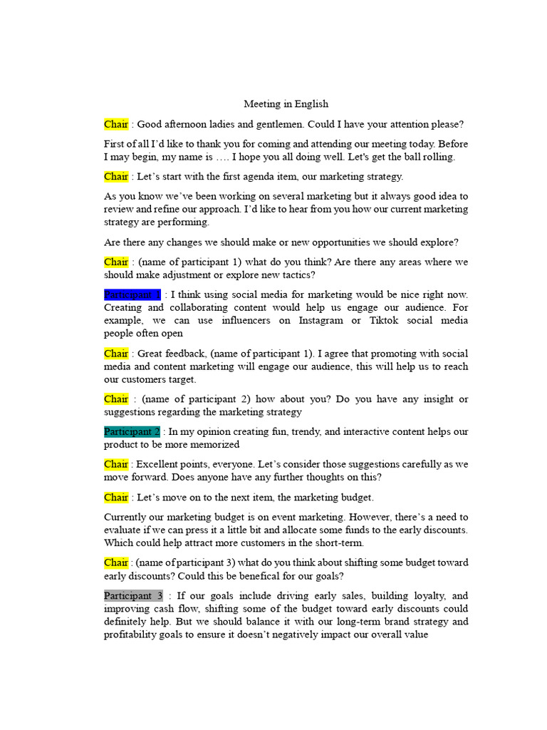 Meeting in English - Nada | PDF | Marketing | Marketing Strategy
