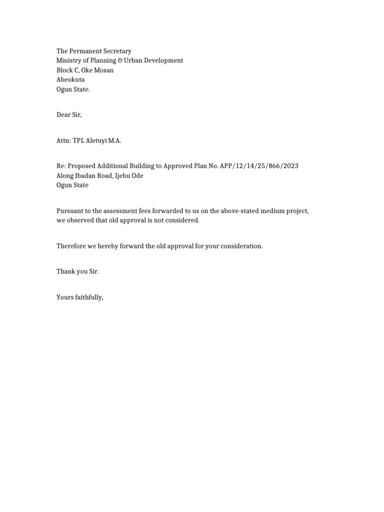 Letter To Permanent Secretary | PDF
