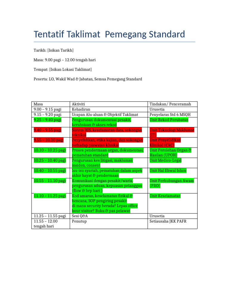 Tentatif Taklimat Pemegang Standard | PDF